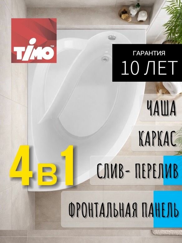 Ванна 4в1 IVA 150х95: ванна, каркас, сифон, панель
