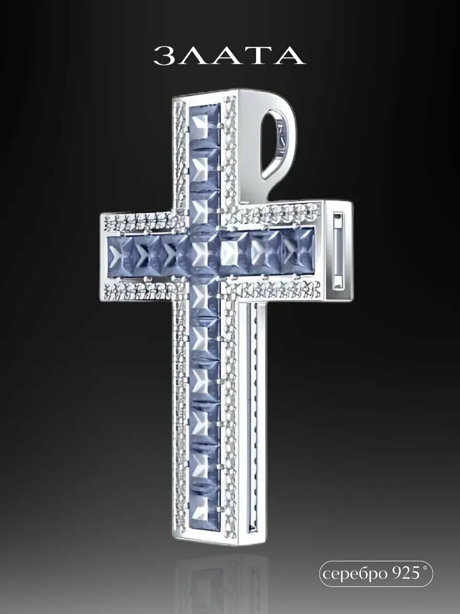Крестик ЗЛАТА, 925 проба, родирование, фианит