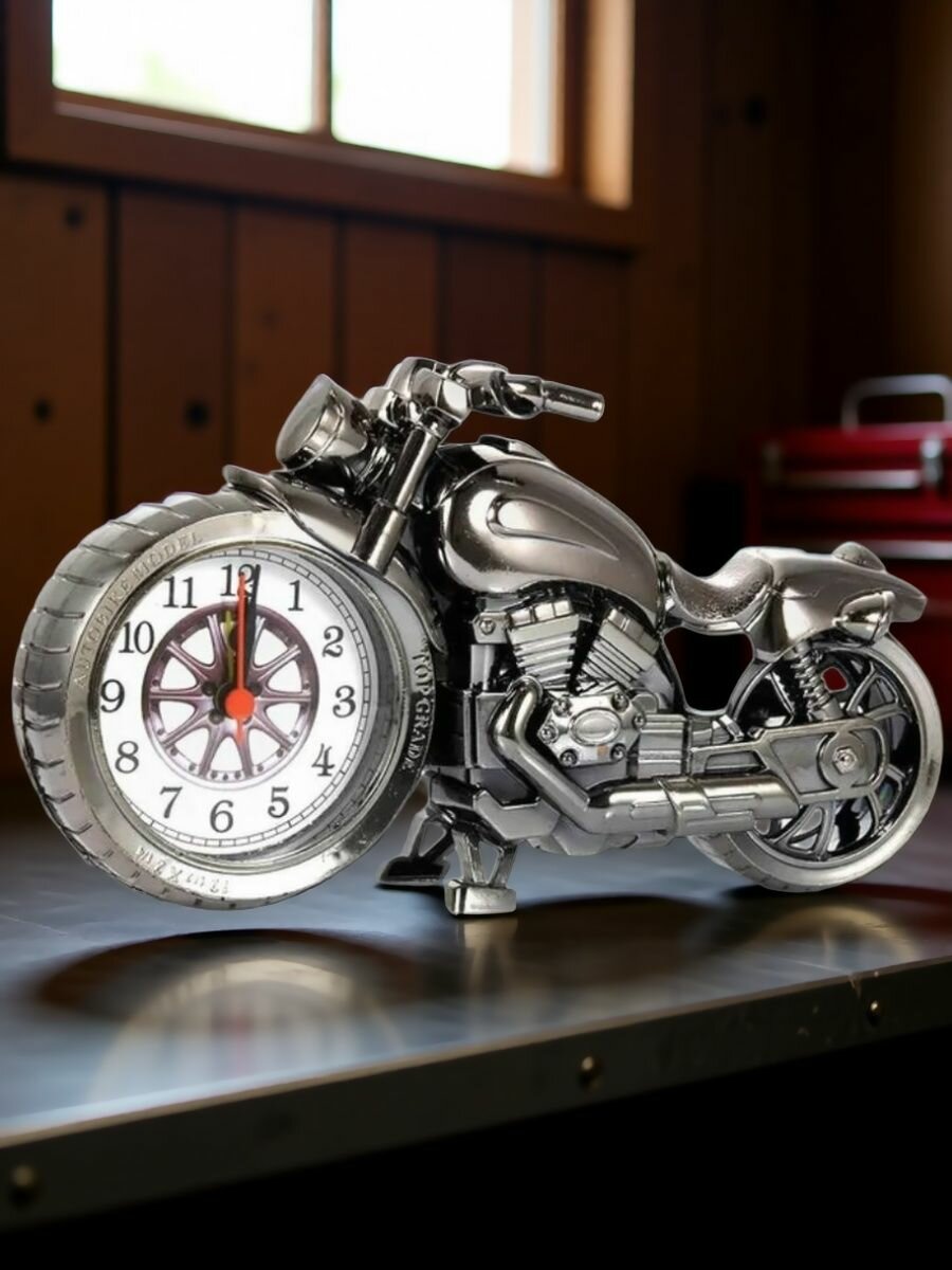 Часы-будильник в виде мотоцикла, серебро, 1 шт
