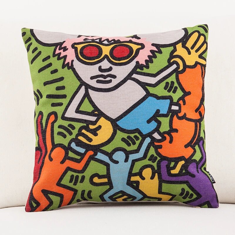 Квадратная подушка 45x45 см с чехлом и наполнителем отKeith Haring Artwork 6, минималистичный скандинавский лен