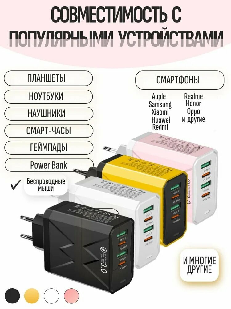 Быстрая зарядка type c usb 100W 4 порта для телефона c проводом type c, блок питания для зарядки, зарядное устройство для андроид и айфон