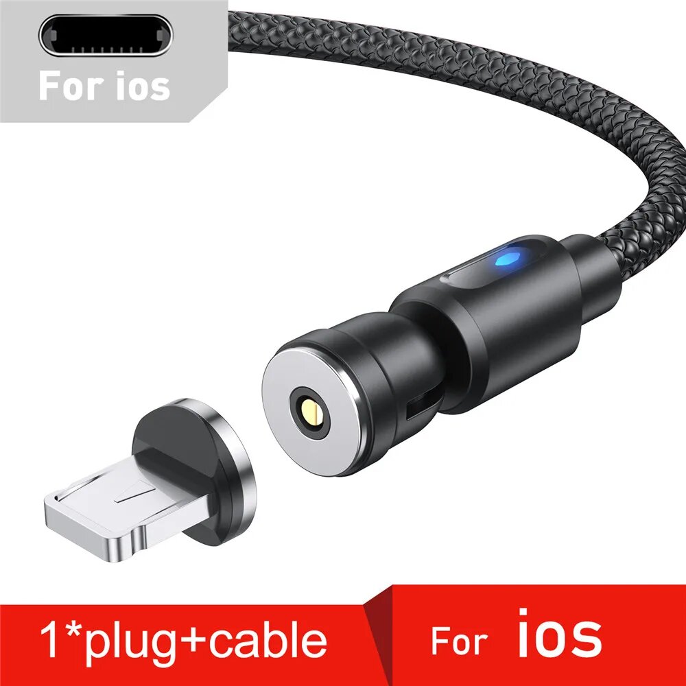 Магнитный кабель USLION с поворотом на 540 градусов, кабель USB Type-C для 0.5m, For iPhone Black