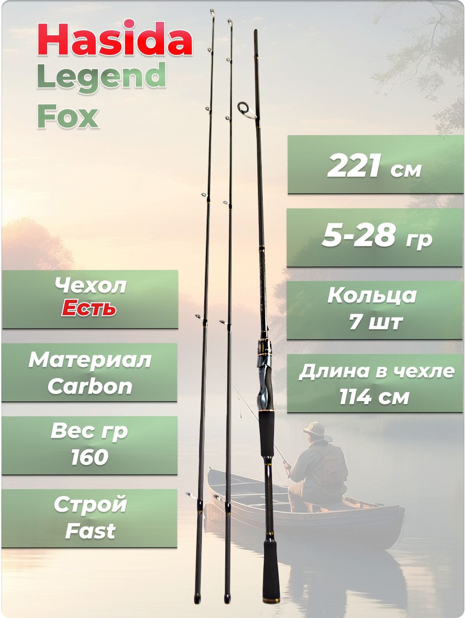 Спиннинг Histar "Legend", 2 секции, 221см, тест 5-28г, быстрый строй