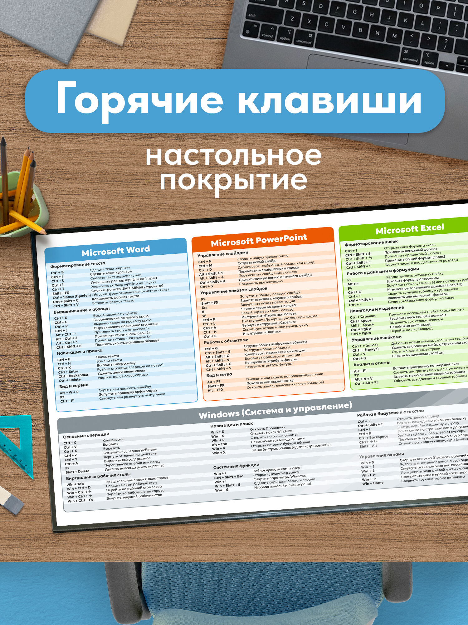 Настольное покрытие Горячие клавиши, 59х38 см, с откидным клапаном