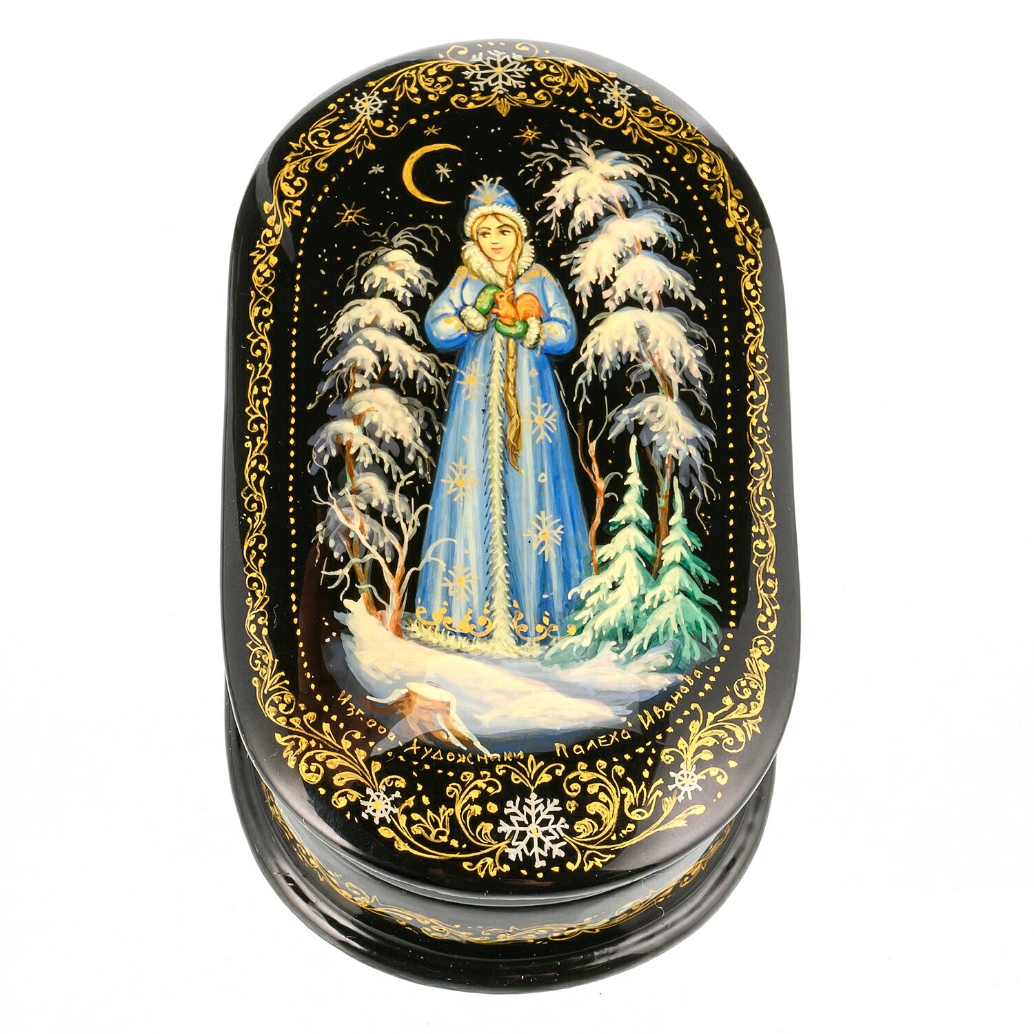 208482/11*6см Лаковая миниатюра Палех Шкатулка "снегурочка" Иванова