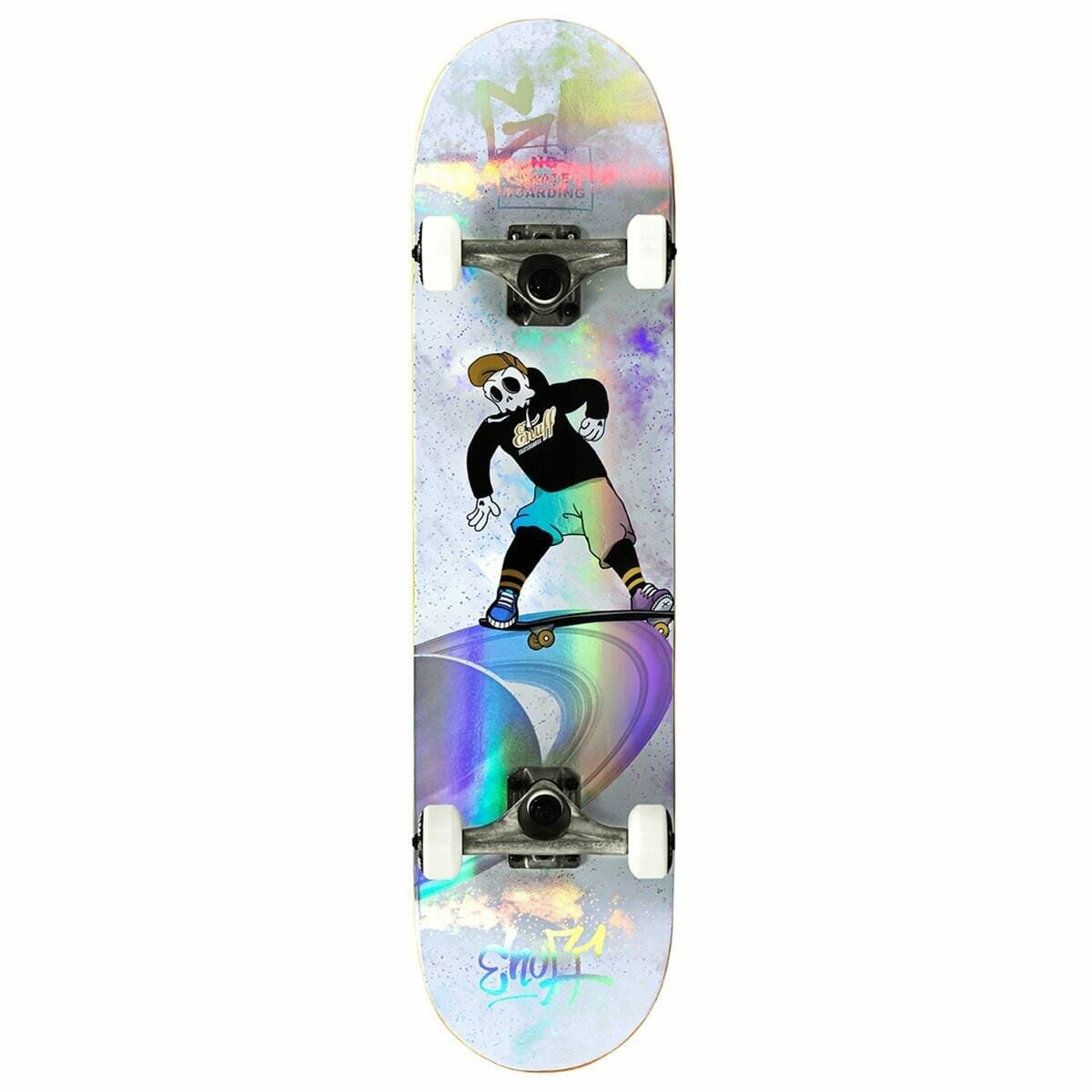 DECATHLON скейтборд enuff skateboards Skully Mini Hologram, натуральный белый, королевский фиолетовый, белый, 7.25", 75 см