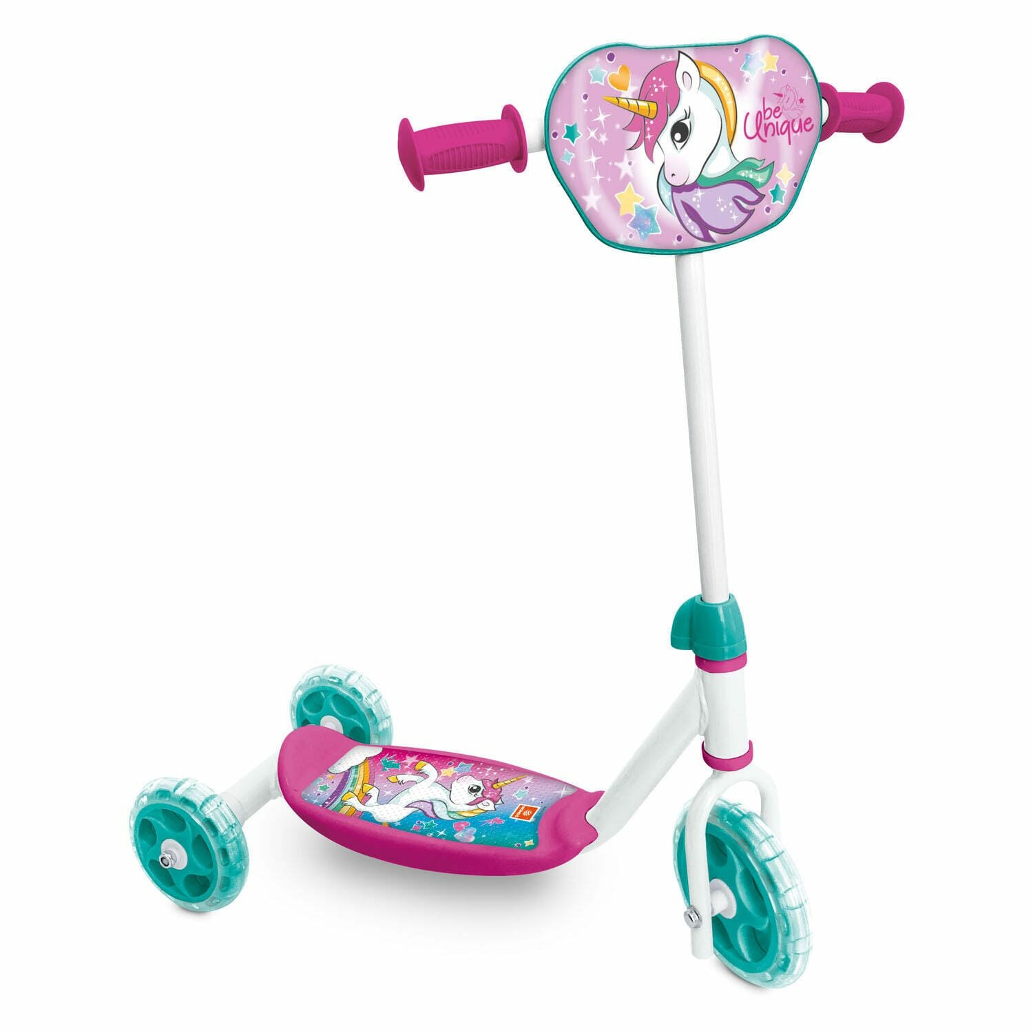 DECATHLON самокат Mondo Unicorn, сиреневый/зеленый/белый, размер 54x21x58 см, грузоподъемность 20 кг