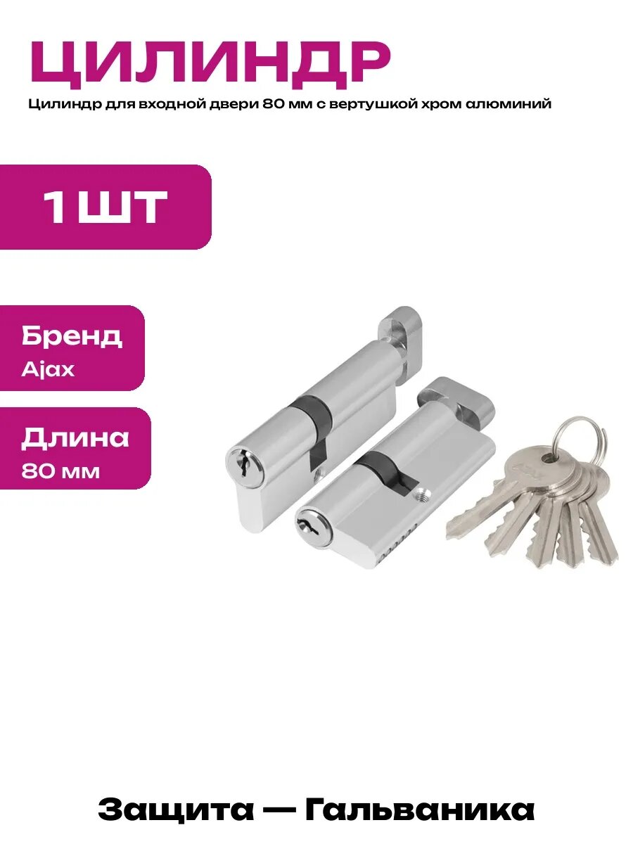 Личинка с вертушкой для двери 80 мм хром гальваника 35 45 мм