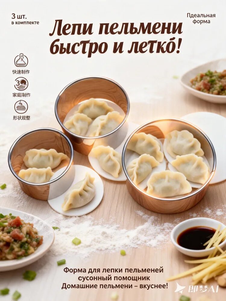 Форма для пельменей 3 шт, 7 см, длина 7 см