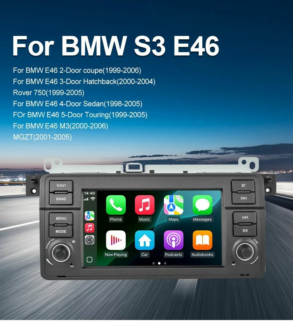 Магнитола BMW E46 3 серия 1998-2007 Android 2DIN IPS тачскрин, беспроводной CarPlay/Android Auto, GPS, вход камеры