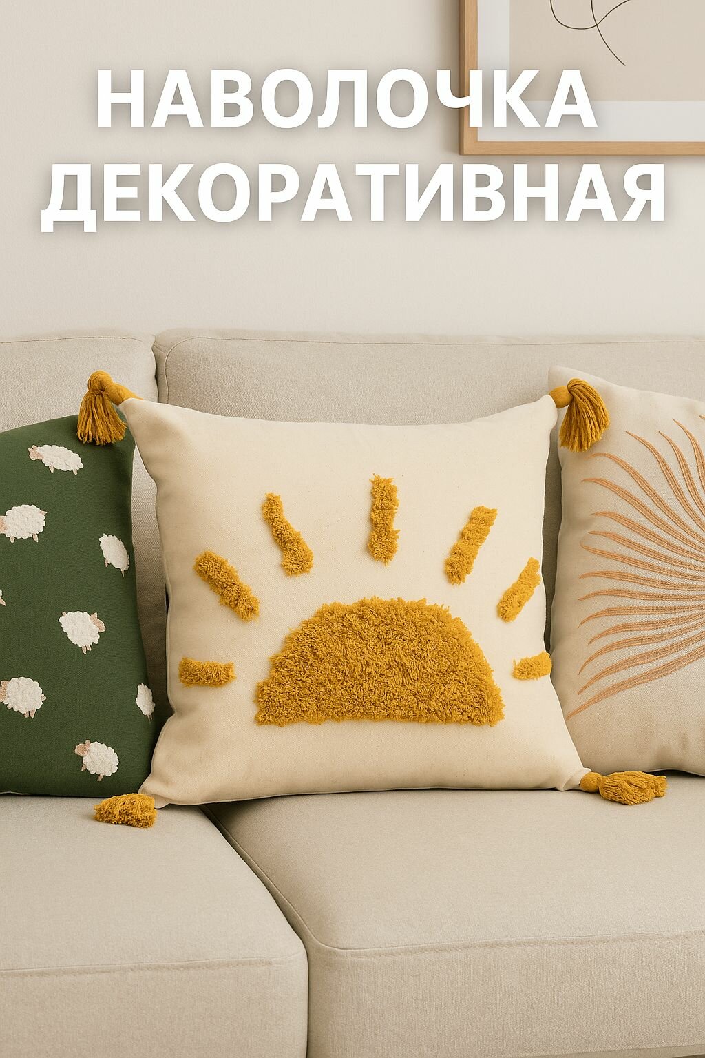 Наволочка декоративная TODELIA "Солнышко" 45х45 см, белая