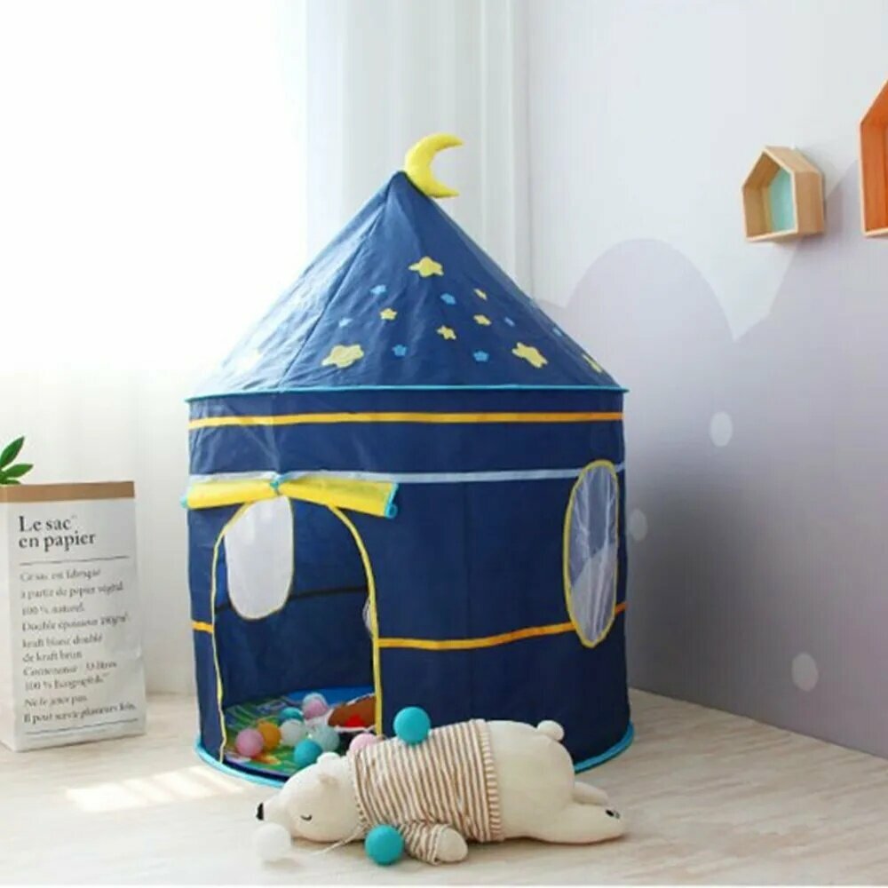 Синяя детская палатка замок с шариками, складная, для игры детей дома