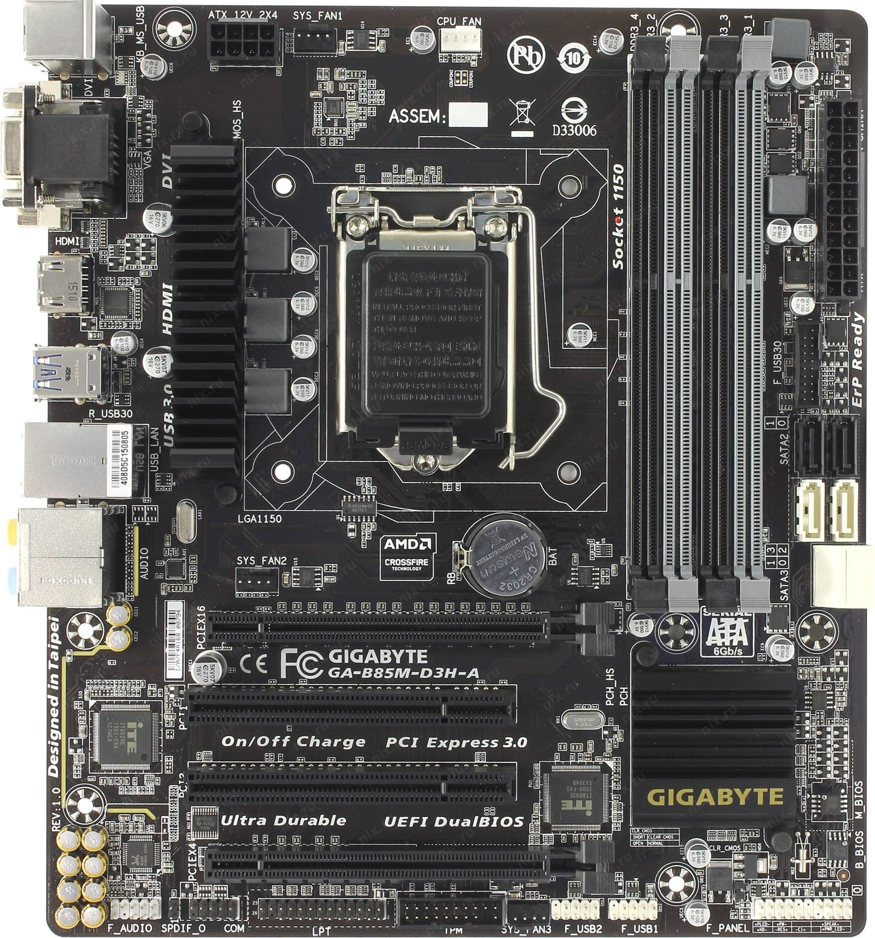 GIGABYTE GA-B85M-D3H-A rev1.0 LGA1150 2xPCI-E Dsub+DVI+HDMI GbLAN SATA MicroATX 4DDR3