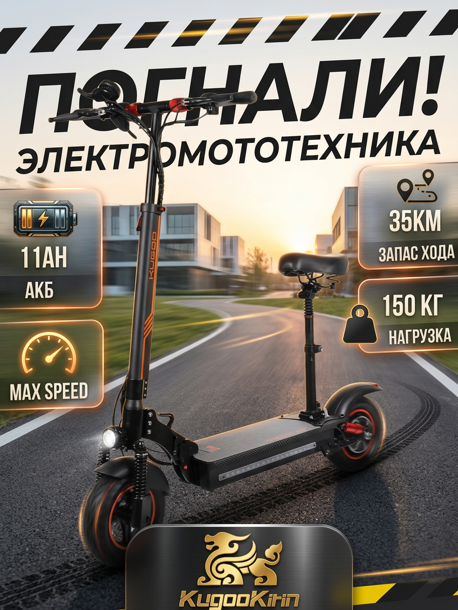 Электросамокат Kugoo MAX SPEED 600W, 40 км/ч, 35 км пробег, для взрослых и детей