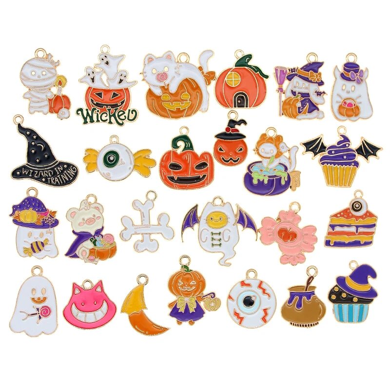 Эмалевые подвески Halloween 10 шт, тыква, кот, ведьма