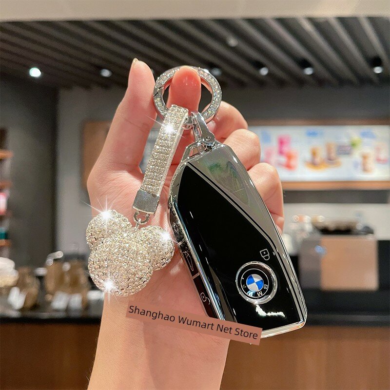 Чехол для брелока BMW в черном цвете с алмазным кольцом и рисунком Микки-Мауса для X5 X3