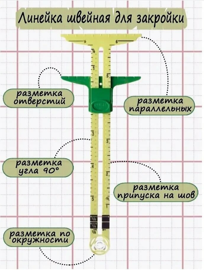Линейка закройщика, портновская 21 х 8 см, 1шт
