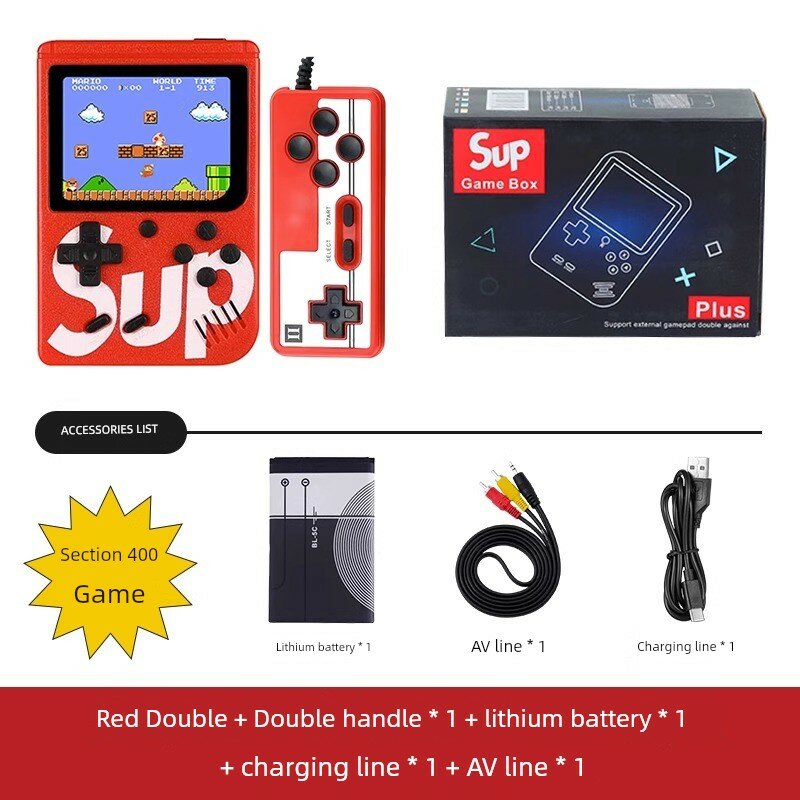Красная ручная игровая консоль с 400 встроенными играми, режим двойной игры + контроллер, компактные размеры