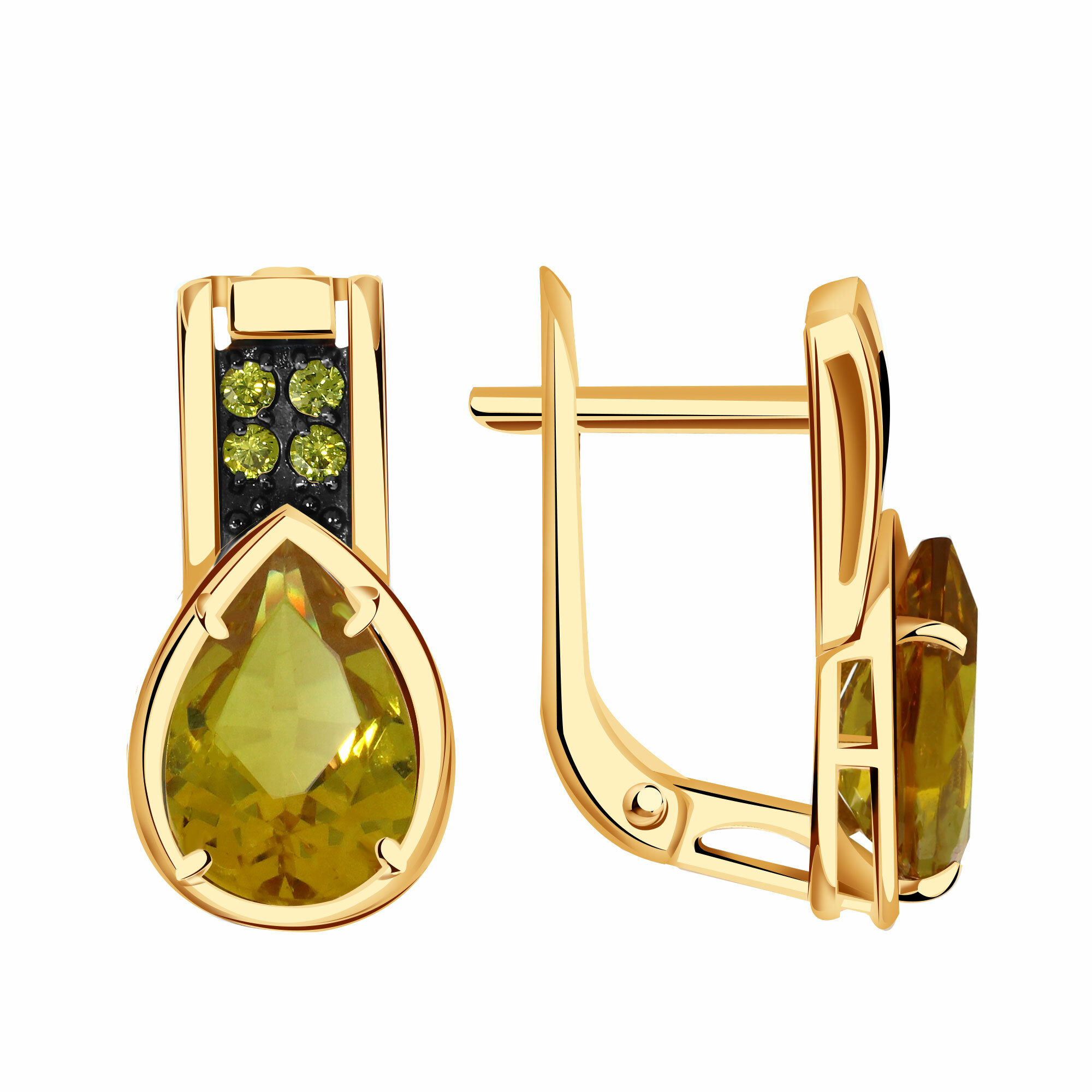 Серьги, красное золото, 585 проба, фианит, султанит