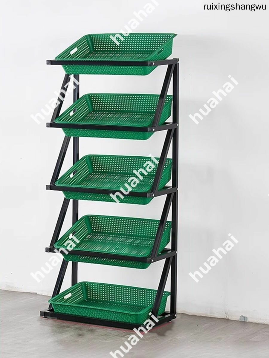 Стеллаж для магазина и кухни с перфорированными корзинами 65/120x35x150 см — для выкладки закусок, овощей, фруктов