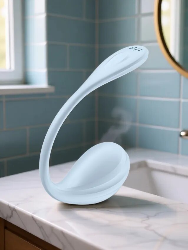 Виброяйцо Satisfyer Smooth Petal, голубой, силикон, 12 режимов, водонепроницаемое