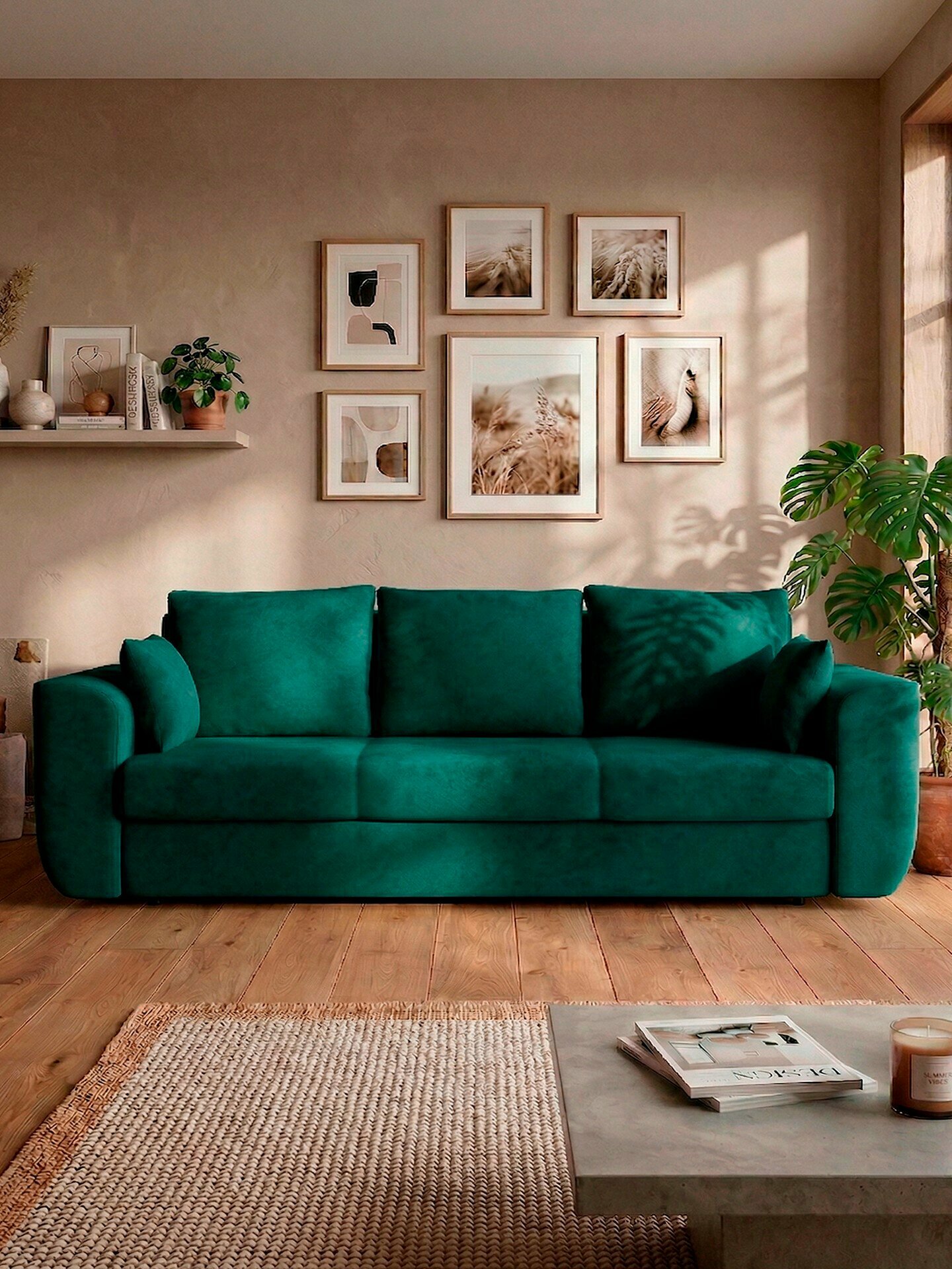 Диван Стемфорд Лайт Velutto 20 NOW 230x94x80 см, зеленый Велютто, еврокнижка Дом мебели для вас