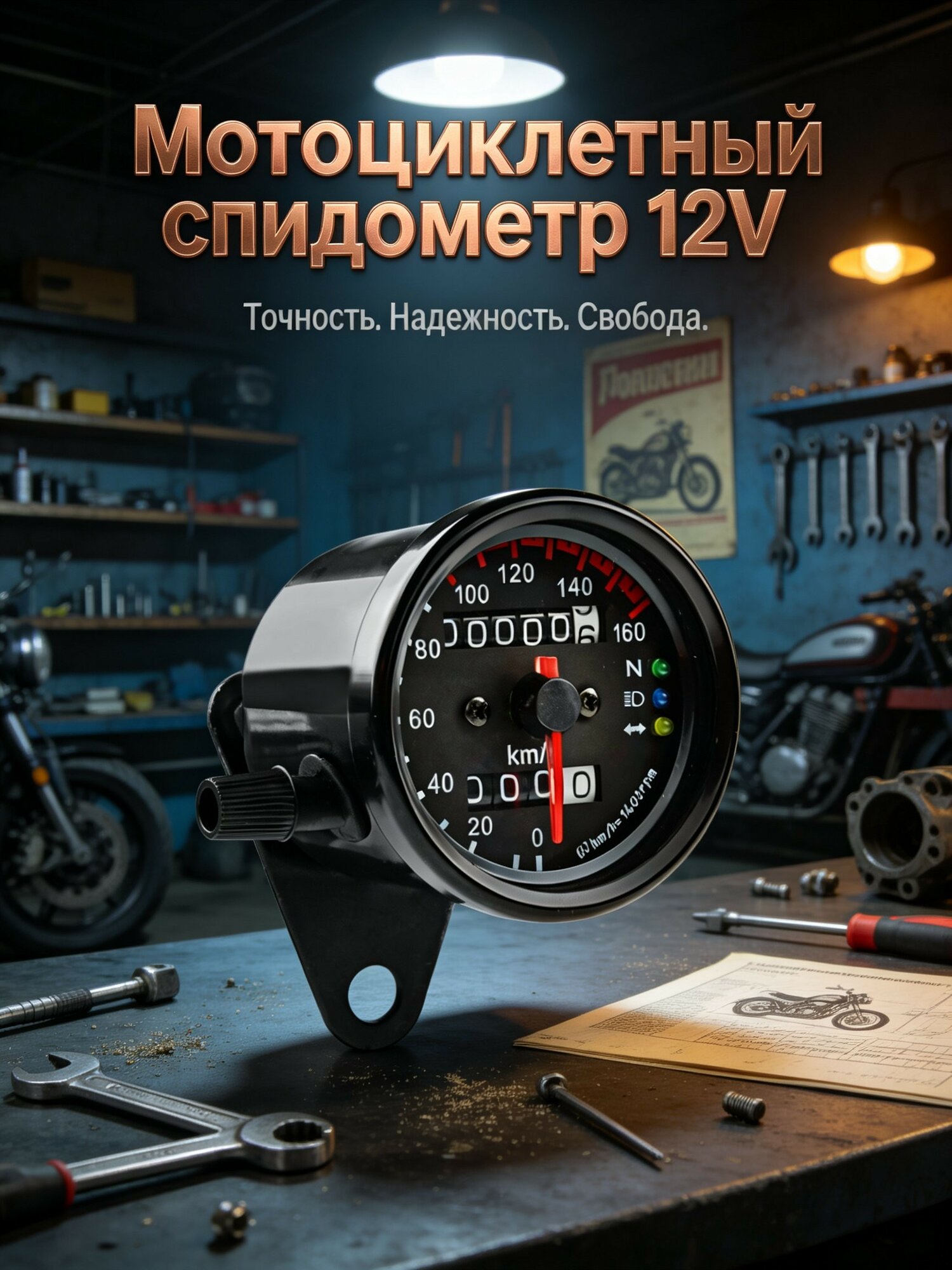 Мотоциклетный спидометр 12V с одометром, 2,56-дюймовым дисплеем и светодиодной подсветкой для реставрации и поездок