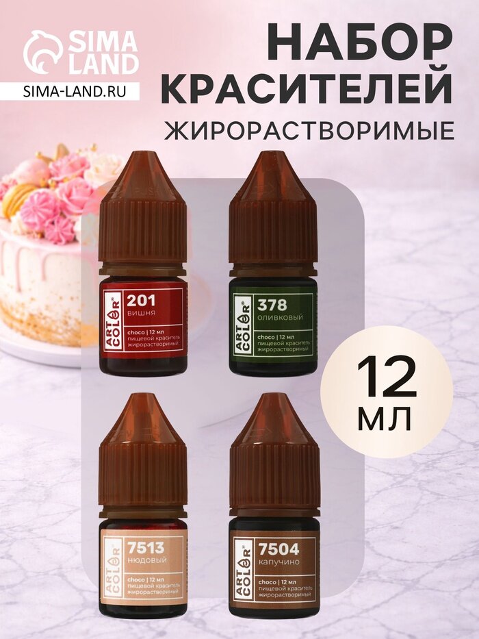 Набор гелевых жирорастворимых пищевых красителей Art Color choco paint, 4 цвета, 12 мл