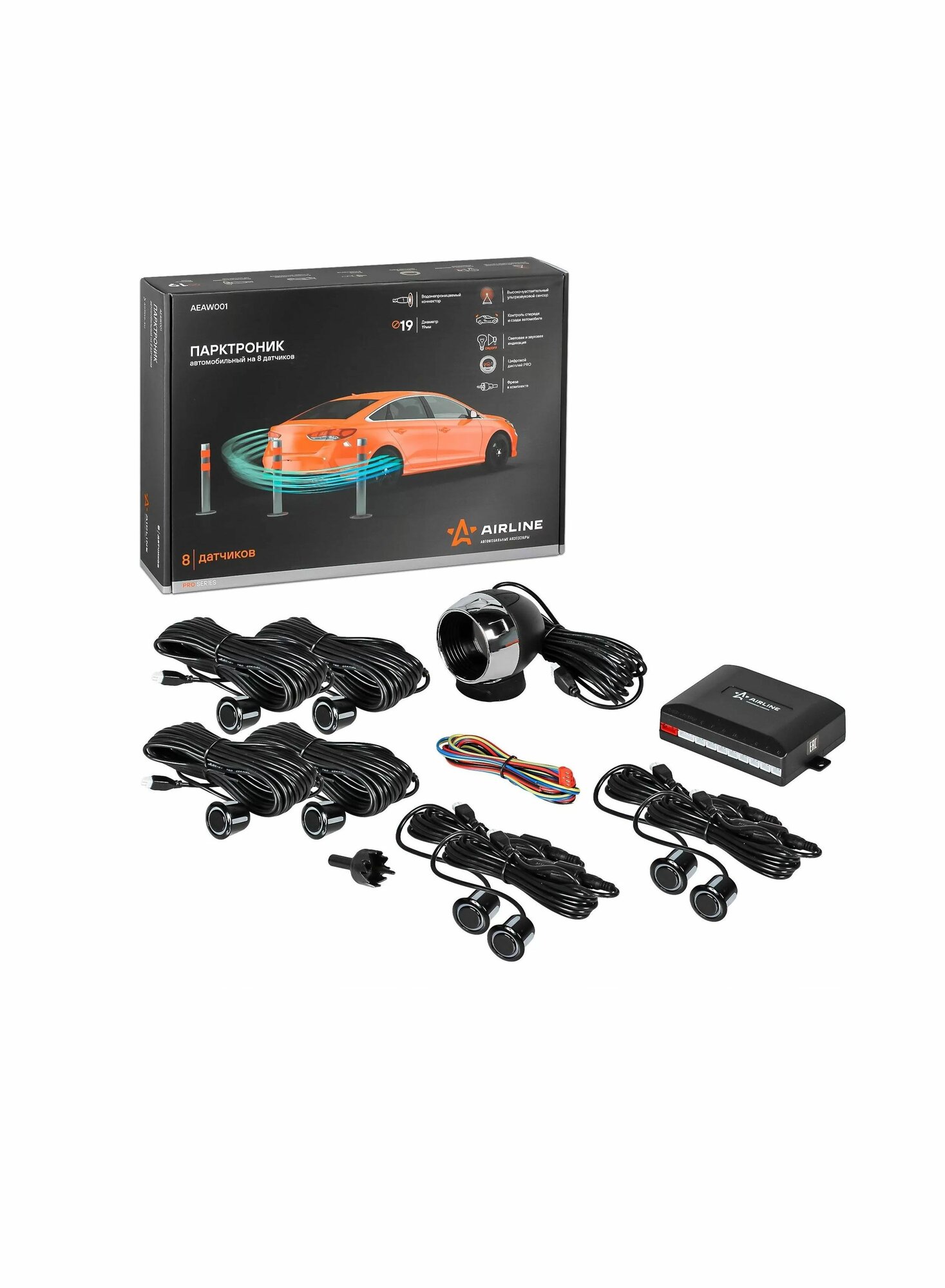 Радар парковочный (парктроник) 8 датчиков, LED дисплей PRO / AIRLINE / AEAW001
