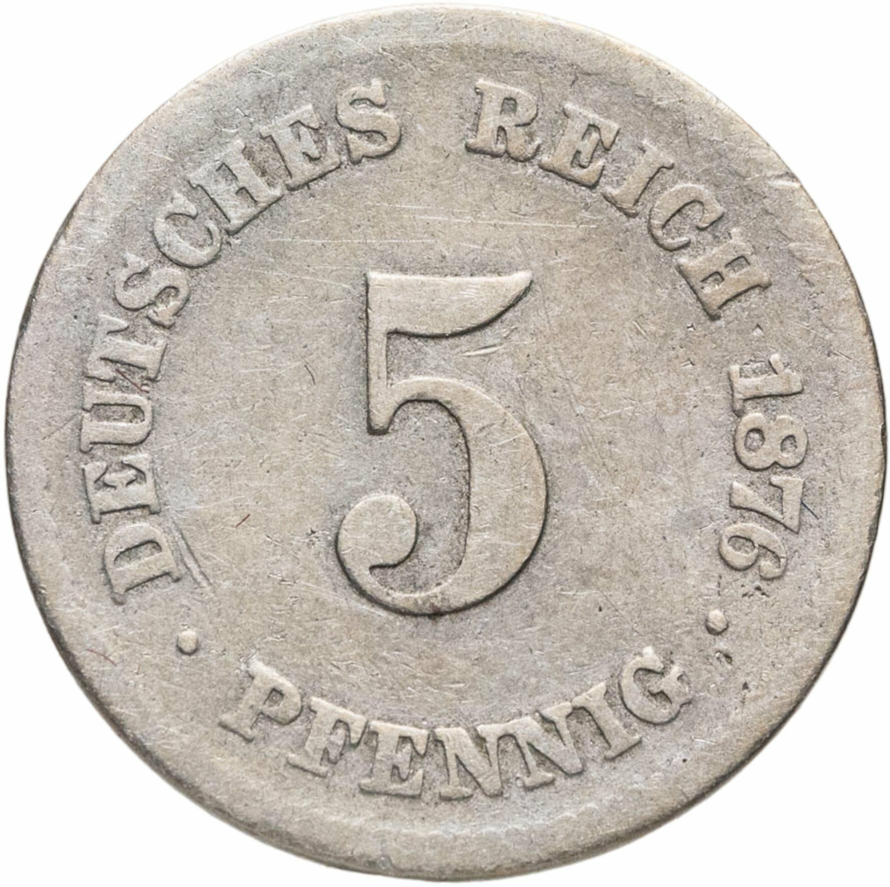 Германия 5 пфеннигов (pfennig) 1876 F знак монетного двора: "F" - Штутгарт