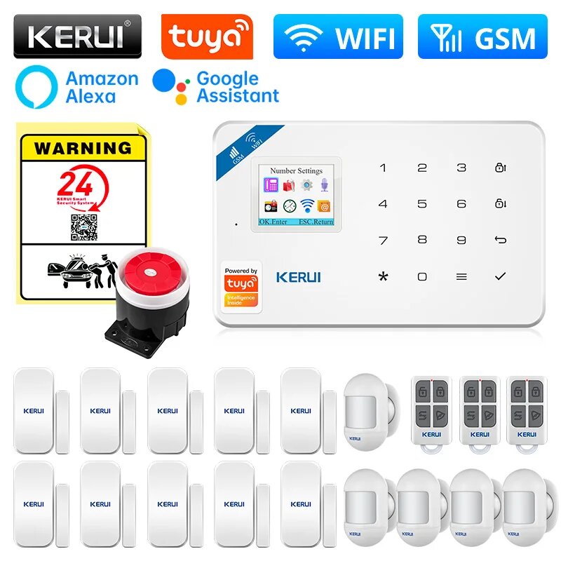 Корабль для ES/MX/RU Система тревоги KERUI W181 WIFI GSM Тревожный домашний набор Tuya Smart APP Датчик движения Датчик двери Звучатель-KIT 5
