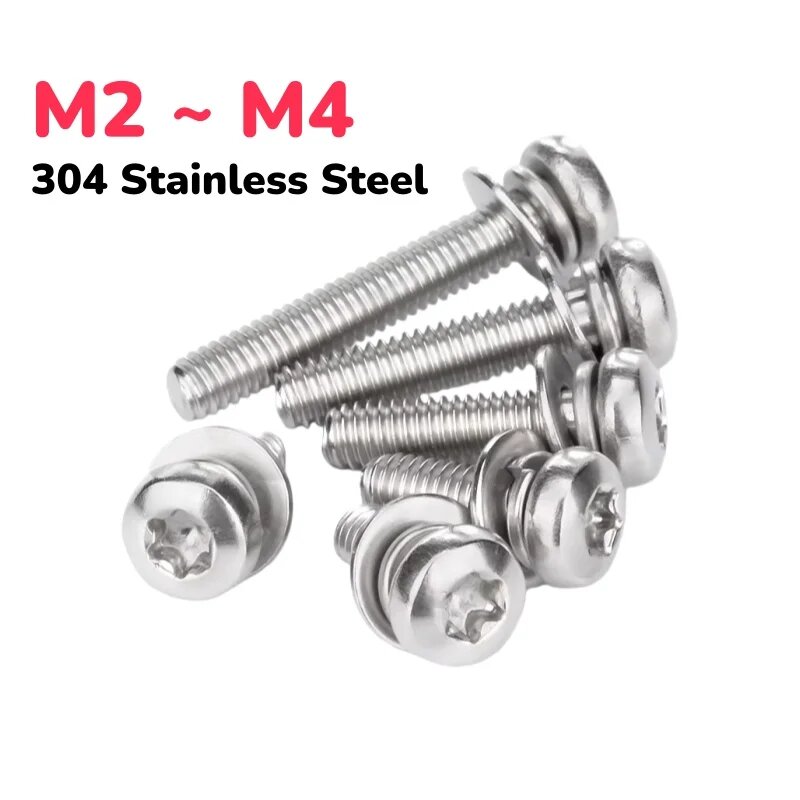Винты Torx M2-M4 из нержавеющей стали 304 с шайбами