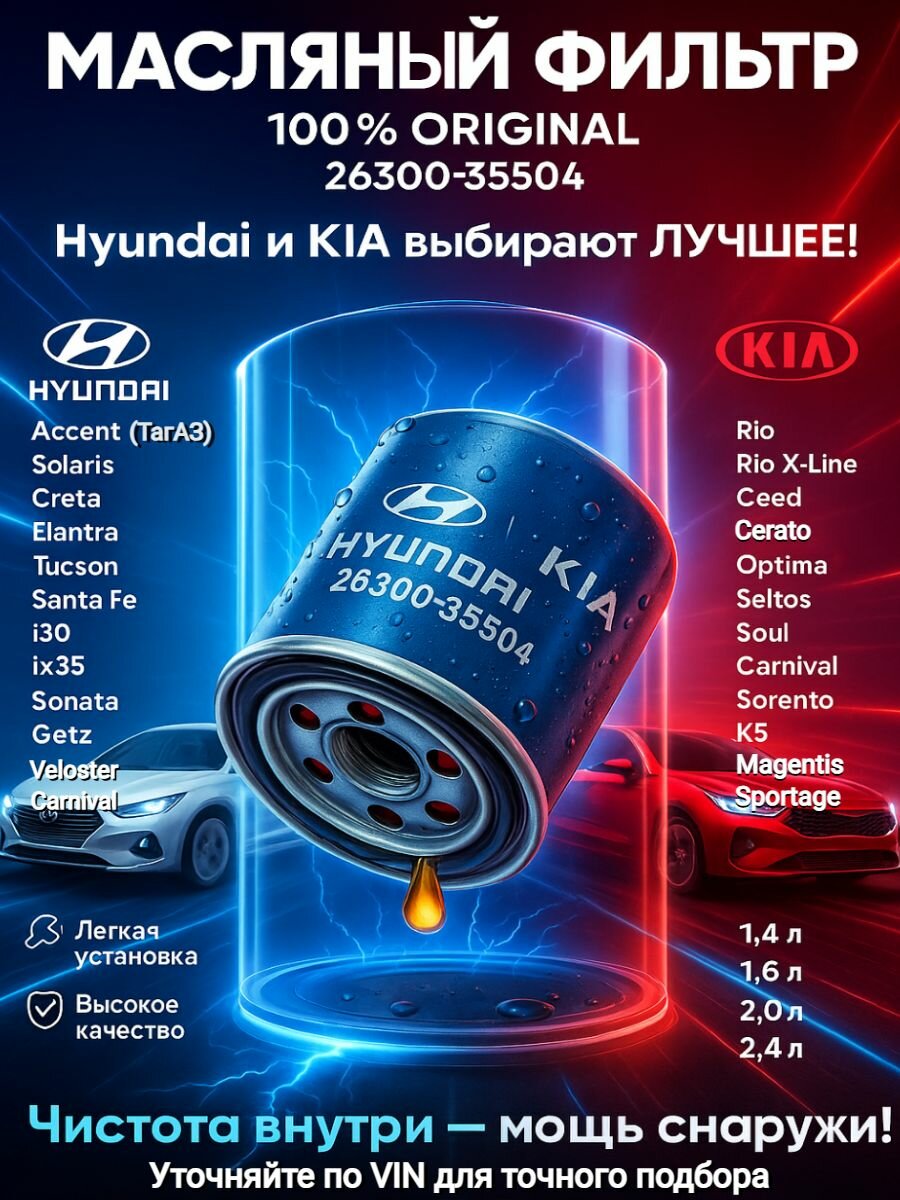 Фильтр масляный Hyundai Solaris/ KIA Rio 1.4 / 1.6 бензин