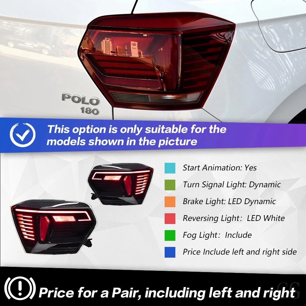 Стоп-сигнал для VW Polo LED фонари задние 2019-2023 Новый фонарь задний Polo Автомобильный стайлинг DRL Сигнал Проектор Линза Автомобильные аксессуары Задний