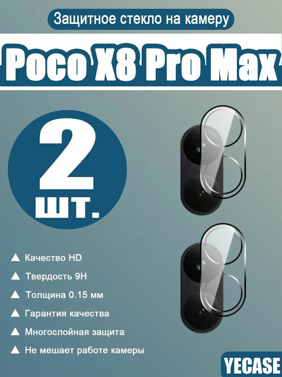 Защитное стекло для камеры Xiaomi Poco X8 Pro Max (Сяоми Поко X8 Про Макс) (2 шт.) - Высокая прозрачность + защита от царапин и отпечатков