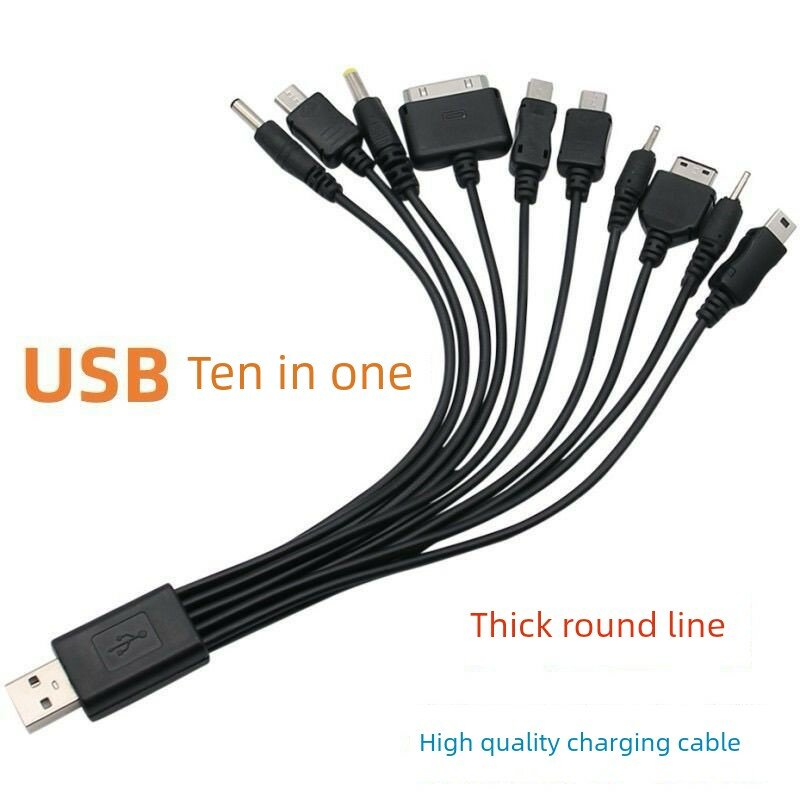 10-в-1 универсальный USB зарядный кабель с портами Type-C, Micro-USB, Lightning для смартфонов, планшетов, 1 комплект
