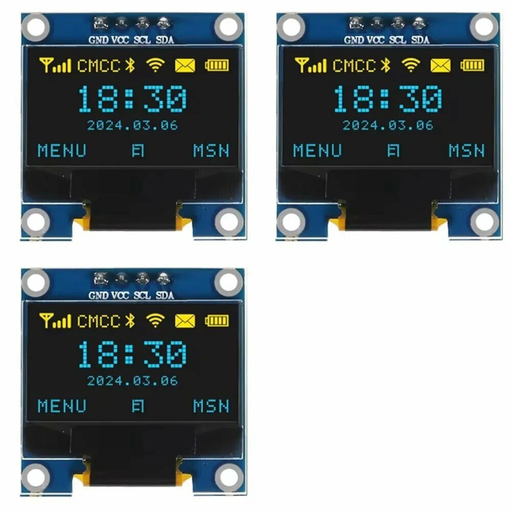 3 шт. 0,96-дюймовый OLED-дисплей, модуль IIC 128x64 SSD-1306 LCD, 3,3 5 В, синий/желтый, для ESP32 ESP8266