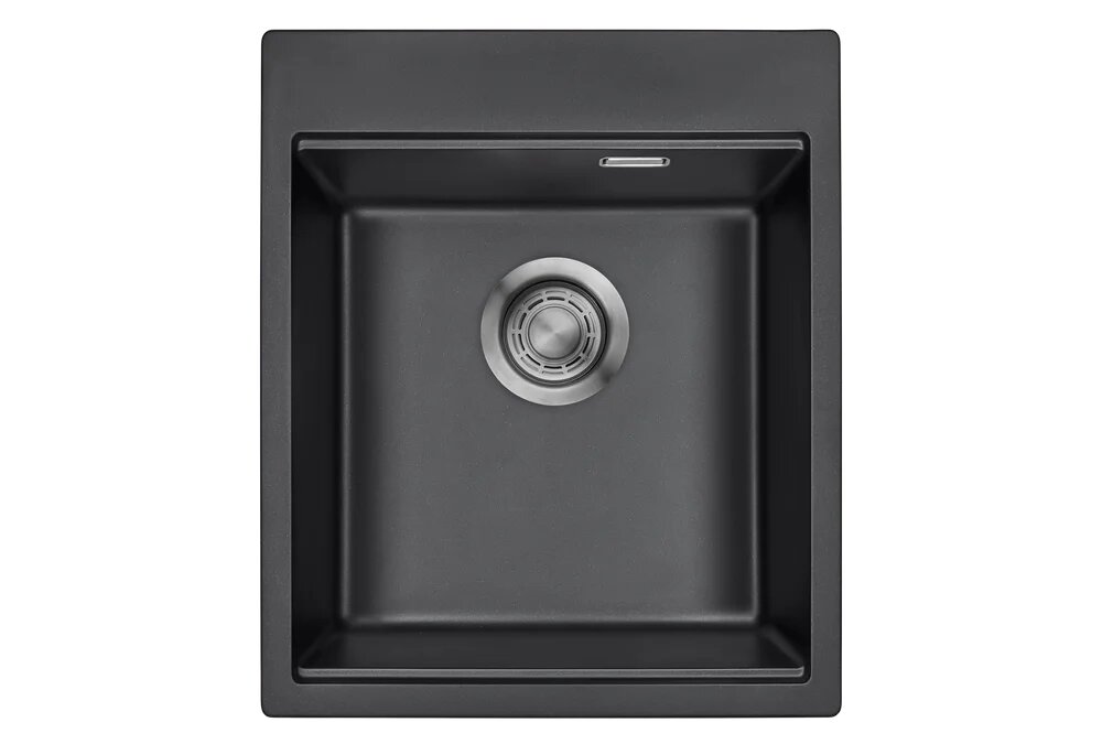 Мойка кухонная Emar Quartz EMQ-1420. Q Морион кварцевая, 42x50, прямоугольная, мойка для кухни, черная, матовая