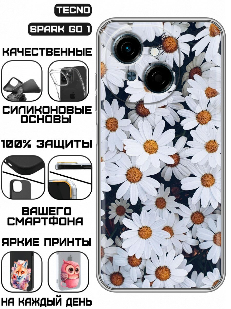 Чехол для Tecno Spark Go 1 с принтом Ромашки фоновые (Техно Спарк Го 1)