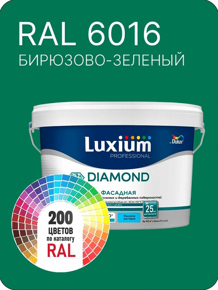 Краска для минеральных и деревянных фасадов Dulux Diamond бирюзово-зеленый Ral 6016 9 л.