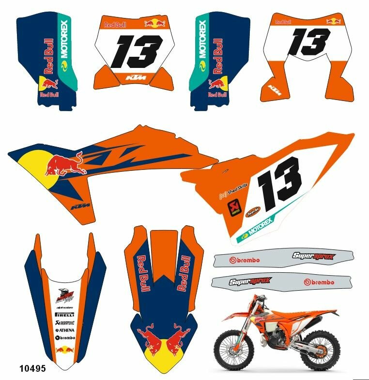 Наклейки на мотоцикл KTM 250 - 450 EXC 2024 SX SXF 2023-2024, motoland smx, GR8 F300A Enduro OPTIMUM, KEWS K24, BRZ X8 MX8 SX8 - 2024 - 10495