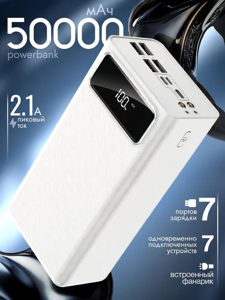 Повербанк 50000 mah портативный 22,5 Вт, внешний аккумулятор высокой ёмкости, power bank для телефона, планшета и ноутбука