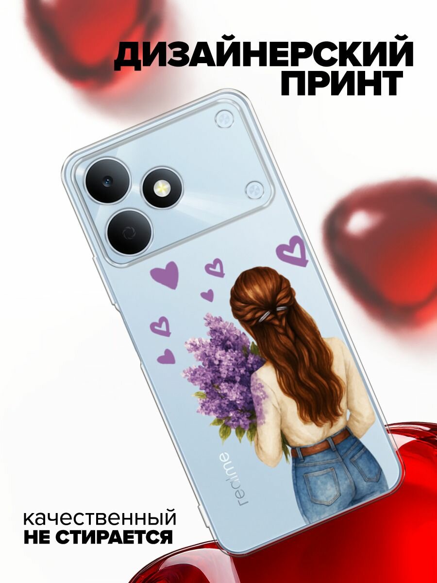 Чехол на Realme Note 80 / Реалми Нот 80 с принтом Девушка с фиолетовым букетом 2 — фото 1