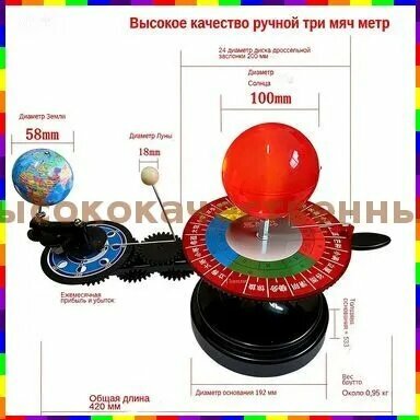 Трехпланетная модель Земли, Солнца и Луны с элементом теллурия
