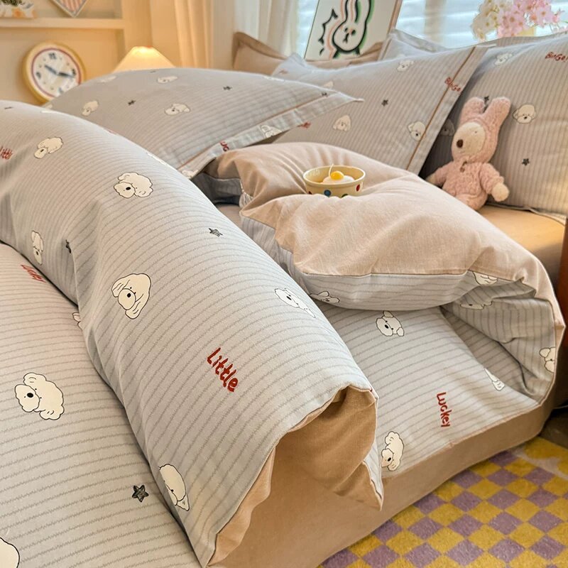 Комплект постельного белья MUJI в стиле INS из четырех предметов, из ворсованного хлопка, 100% хлопковый пододеяльник,