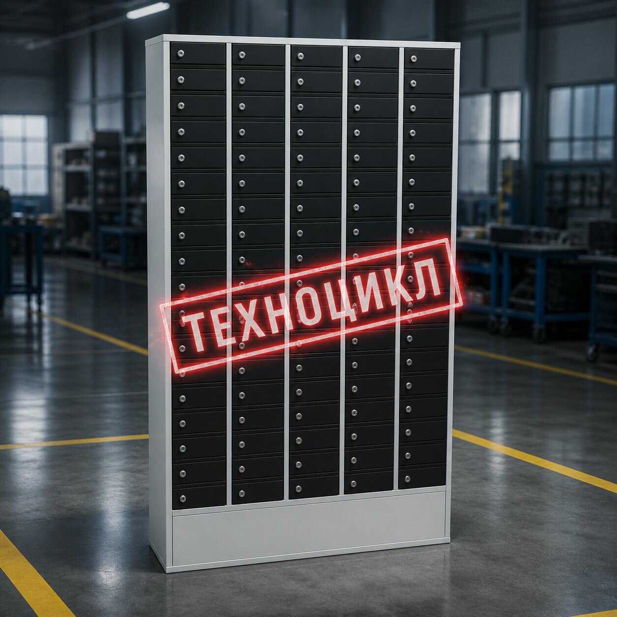 Шкаф для мобильных телефонов ШТМ 100-Д техноцикл, 100 ячеек, металл, черный, серый, 1798х1010х315 мм