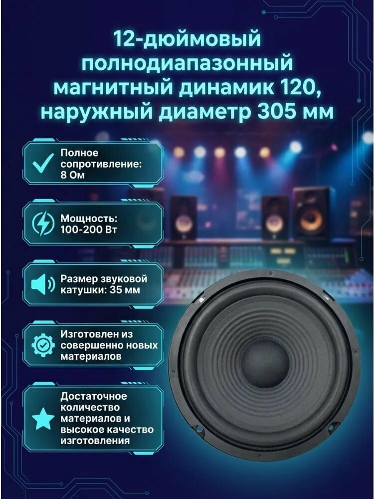 12-дюймовый полнодиапазонный магнитный динамик 120, наружный диаметр 305 мм