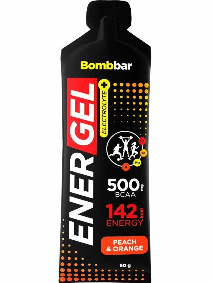 Гель питьевой BombBar EnerGel + electrolyte 8 x 60 г, Персик - апельсин