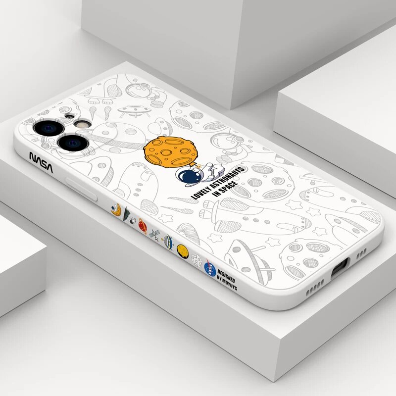 IPhone 13 Pro Силиконовый Чехол с Космическим Астронавтом - Белый, Полная Защита от Ударов для iPhone 13 Pro