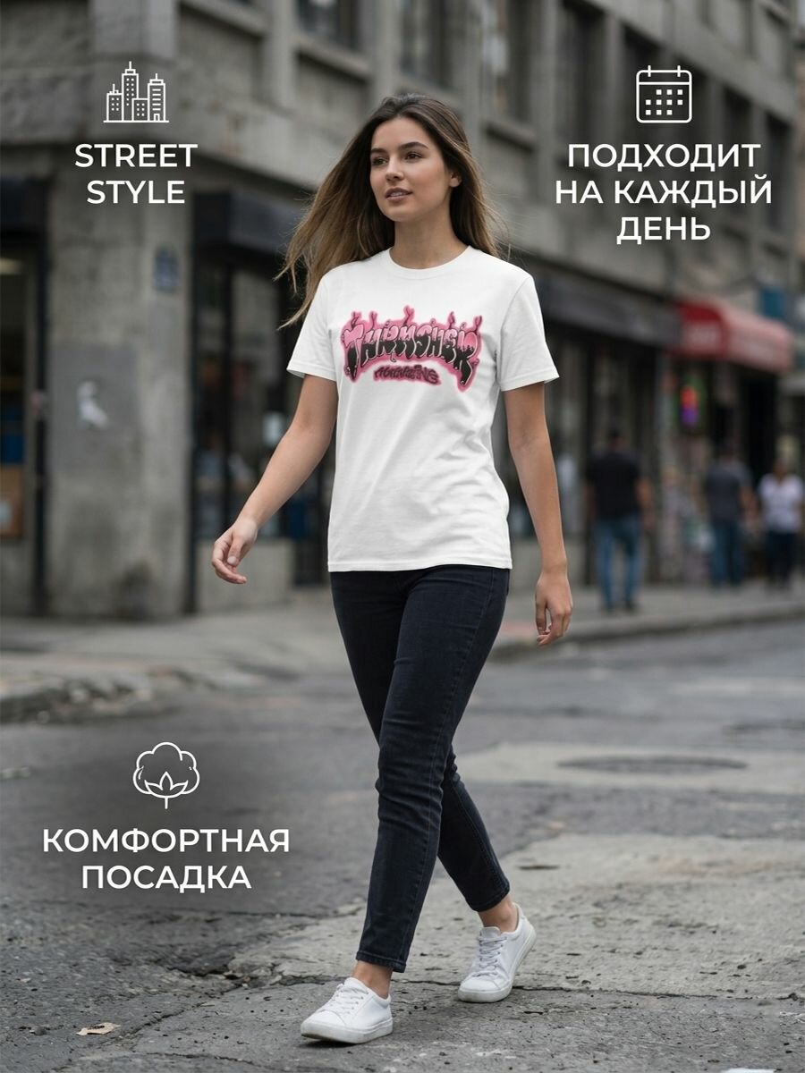 Футболка THRASHER, размер 2XL, розовый, белый — фото 1